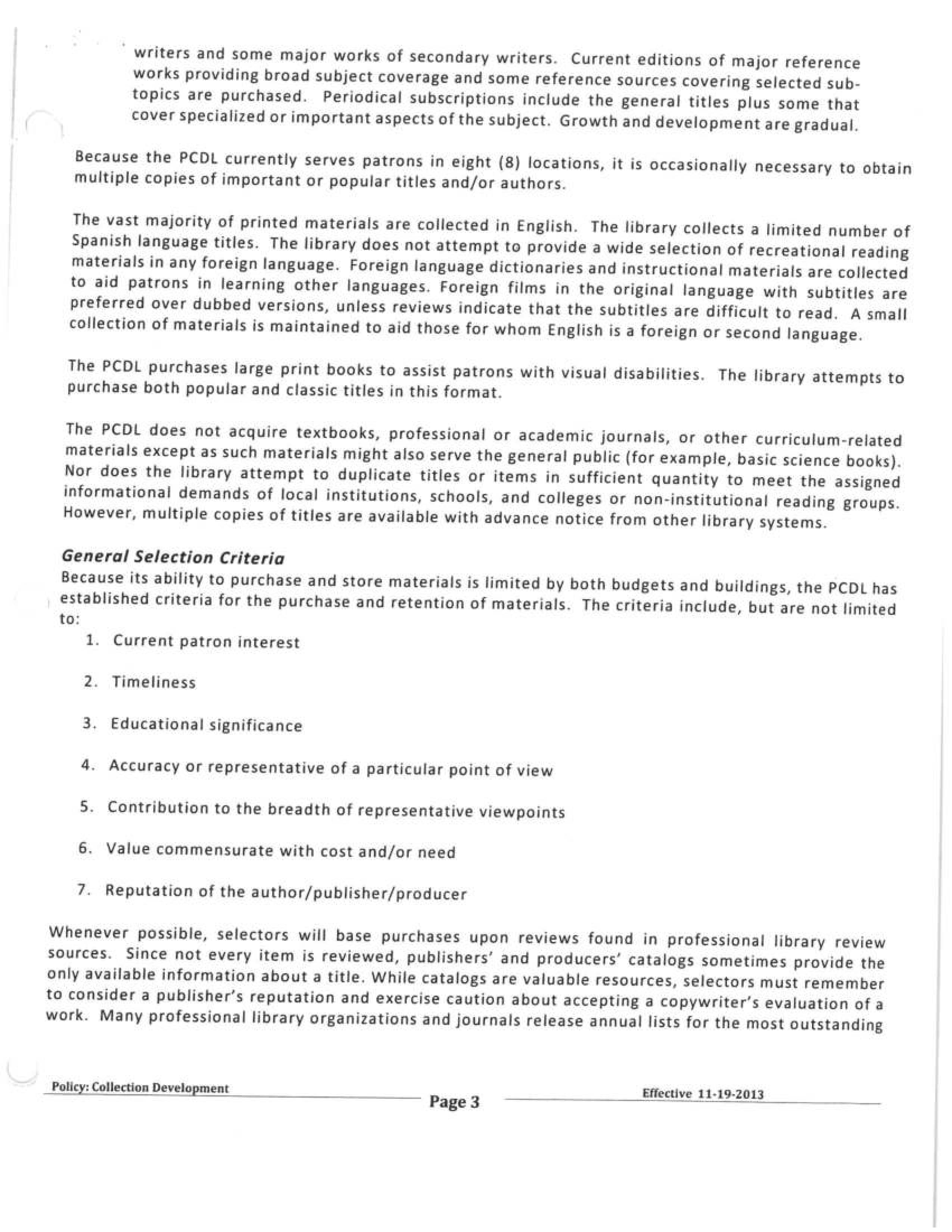 Collection Development Policy | Putnam County District Library