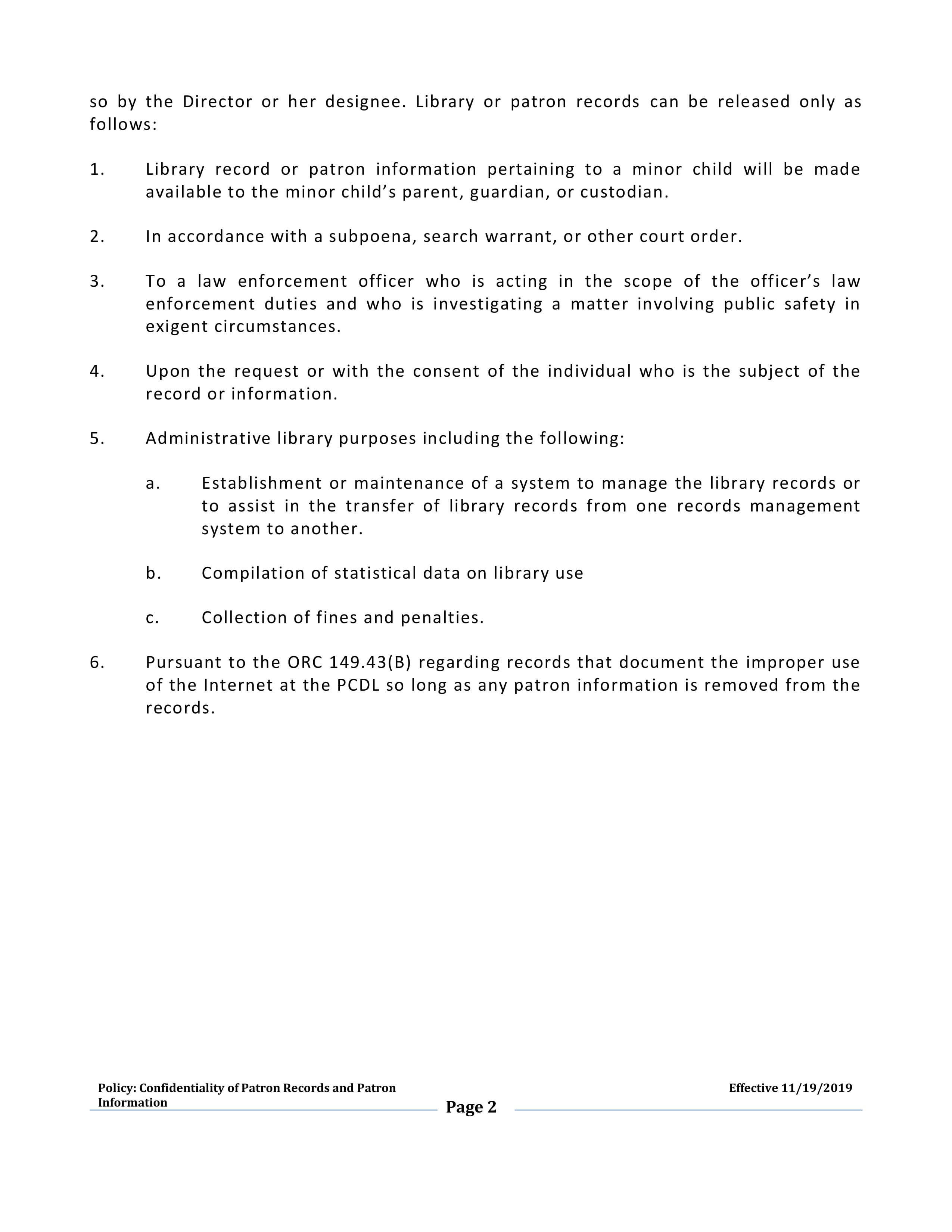 Confidentiality of Patron Records and Patron Information | Putnam ...